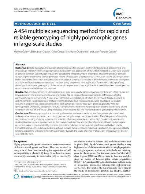 Pdf A 454 Multiplex Sequencing Method For Rapid And Reliable