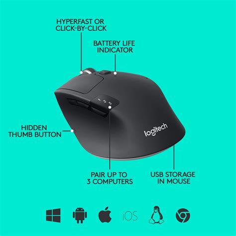 Logitech M720 Triathlon Multi Device Bluetooth Wireless Mouse With Logitech Flow Technology