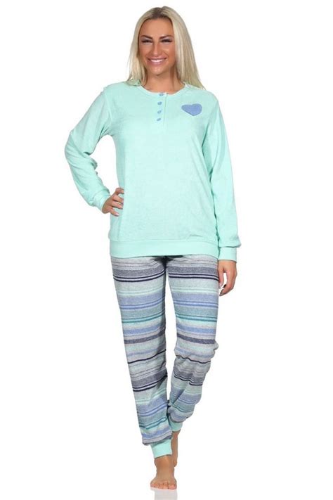 Normann Pyjama Normann Damen Frottee Langarm Schlafanzug Pyjama