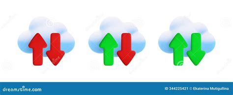 Vector Cartoon 3d Cloud Computing Icon Set Realistic Render Of Cloud Green And Red Upload