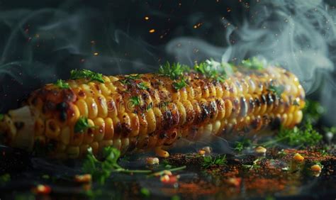 Roasted Corn On The Cob Coated In Garlic Butter And Herbs Stock Image