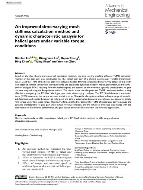 Pdf An Improved Time Varying Mesh Stiffness Calculation Method And Dynamic Characteristic