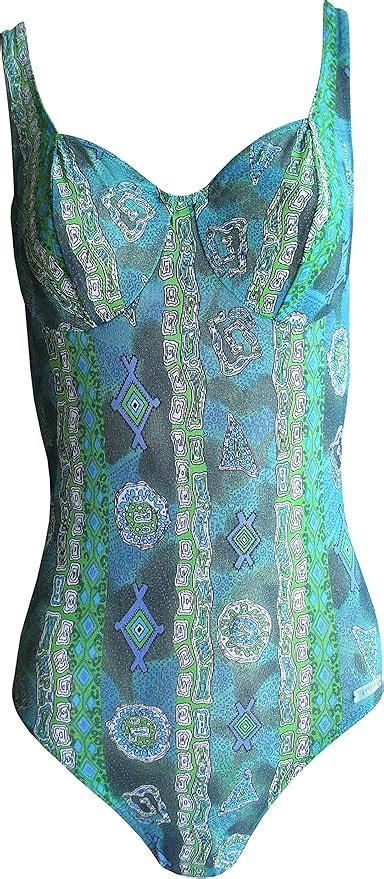 Solar Tan Thru Underwired Swimsuit Greenblue Size 10 B Cup