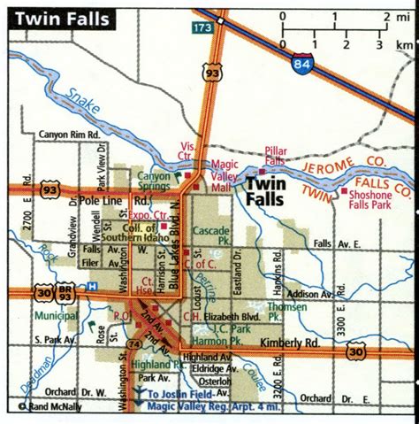 Twin Falls City Road Map For Truck Drivers Area Town Toll Free Highways Map Usa