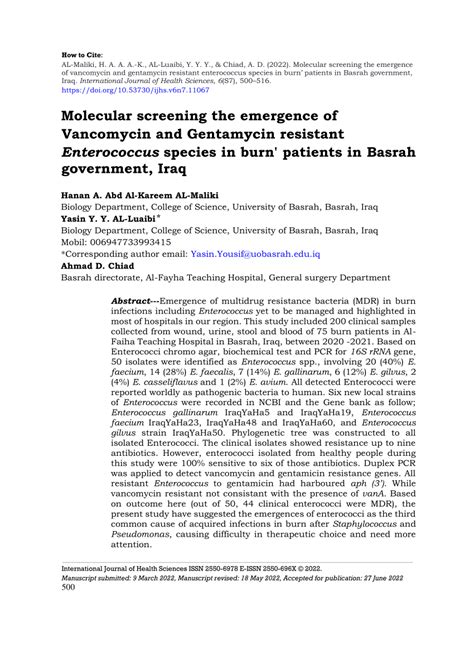 Pdf Molecular Screening The Emergence Of Vancomycin And Gentamycin Resistant Enterococcus
