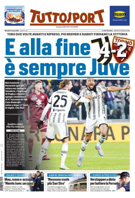 Revue De Presse Italienne Du 1 Mars 2023 Tuttosport Corriere Dello