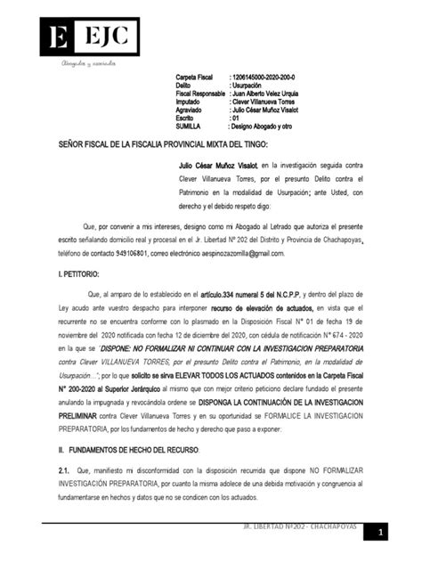 Elevacion De Actuados Pdf Justicia Crimen Y Violencia