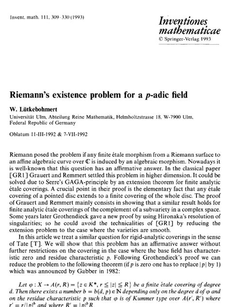 Riemann S Existence Problem For A P Adic Field Pdf Field