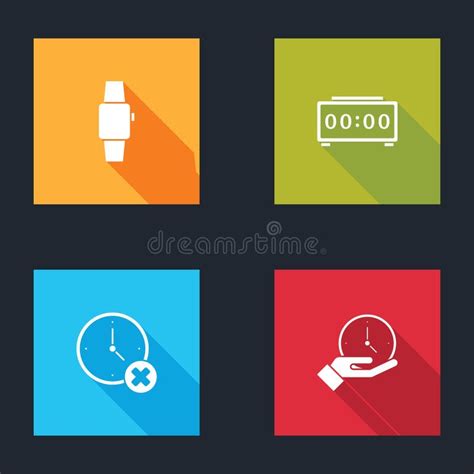 Set Smartwatch Digital Alarm Clock Clock Delete And Icon Vector Stock Vector Illustration