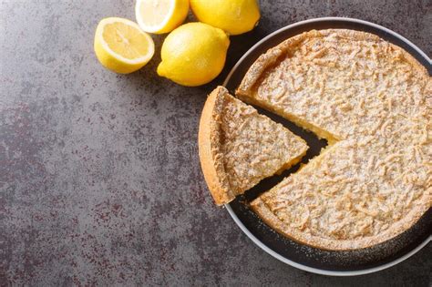 Homemade Grated Cake Tart With Lemon Curd Close Up In A Plate