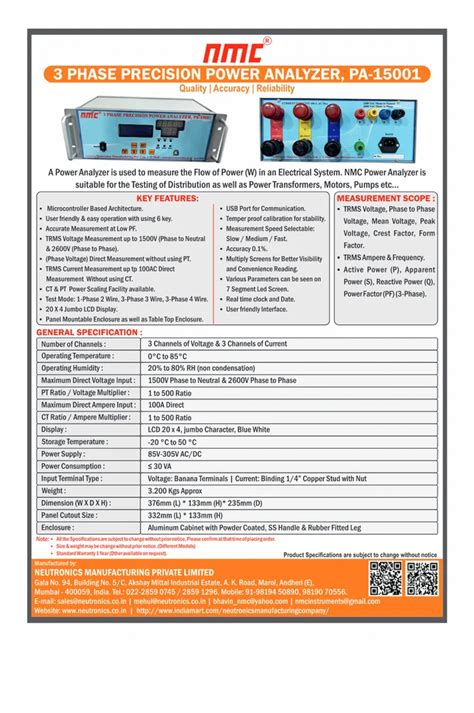 Lcd 3 Phase Power Analyzer For Industrial Use Model Name Number Pa 15001 At Best Price In Mumbai