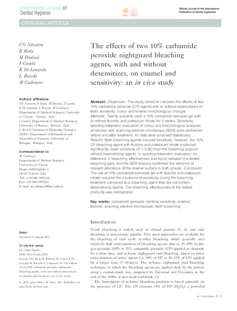 Pdf Effectiveness Of A Desensitizing Agent Before In Office Tooth Bleaching In Restored Teeth