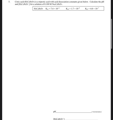 Solved Citric Acid H C H O Is A Triprotic Acid With Acid Chegg