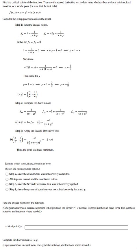 Solved Find The Critical Points Of The Function Then Use Chegg