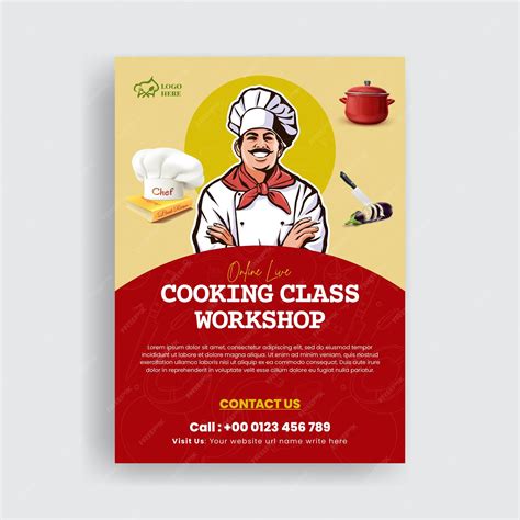 Premium Vector Culinary Training And Restaurant Food Flyer Or Poster Template With Chef