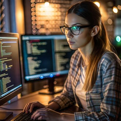 Female Software Engineers Coding Late At Night Women In Tech Working Late Into The Night