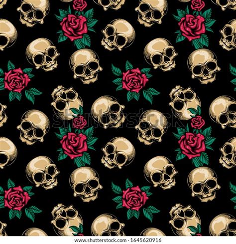 Human Skulls Roses Seamless Pattern Vector Stock Vector Royalty Free