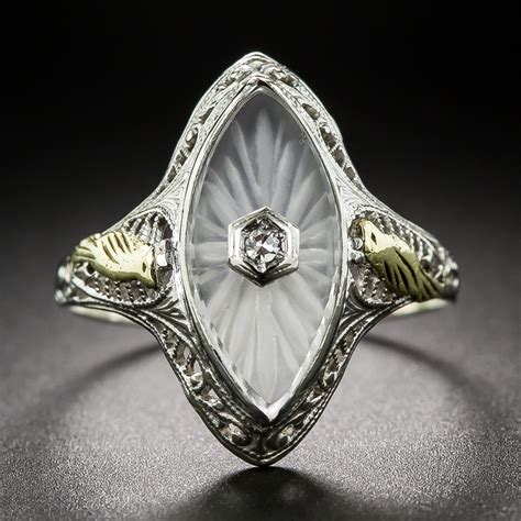 Art Deco Carved Quartz And Diamond Ring