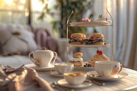 Mothers Day Afternoon Tea With Sandwiches Premium Ai Generated Image