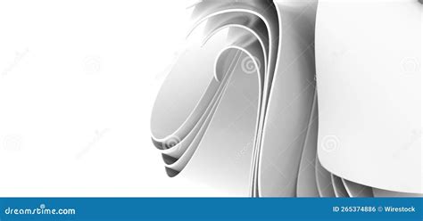 Abstract 3d Rendered White Background With Thin Reflective Wavy Shapes And Copy Space Stock