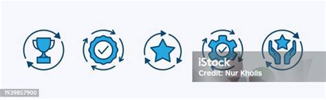 트로피 별 배지 메달 및 장비 설정으로 회전하는 원형 화살표 업무 프로세스 새로 고침 다시 로드 및 달성을 위한 재활용을 포함합니다 벡터 일러스트 레이 션 개발에 대한 스톡