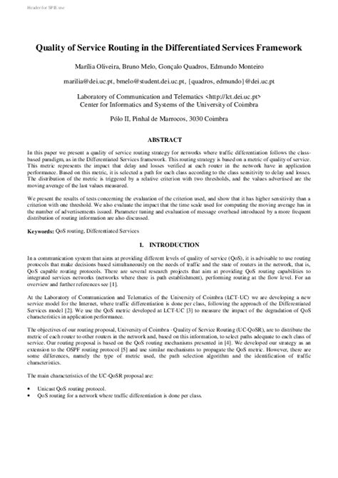 pdf quality of service routing in the differentiated services framework
