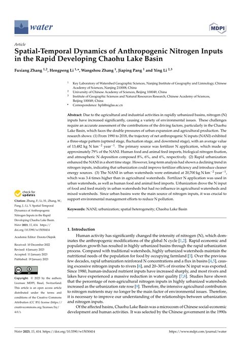 Pdf Spatial Temporal Dynamics Of Anthropogenic Nitrogen Inputs In The Rapid Developing Chaohu