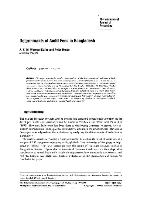 Pdf Determinants Of Audit Fees In Bangladesh