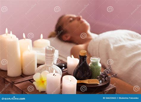Beautiful Young Woman Relaxing With Hand Massage At Beauty Spa Stock