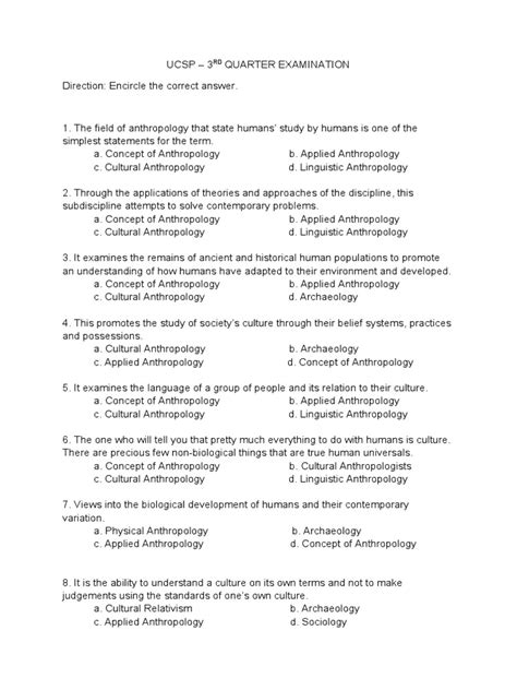 Ucsp Exam Pdf Anthropology Homo