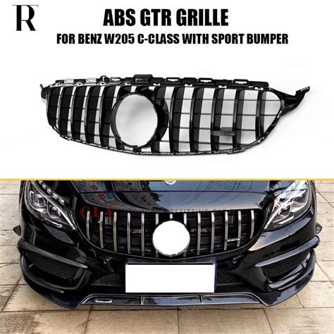 GT R Styling Black ABS Front Mesh Grill Grille For Benz W205 C180 C200