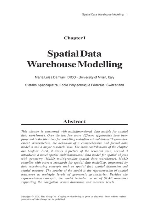 Pdf Spatial Data Warehouse Modelling 1 Spatial Data Warehouse Modelling