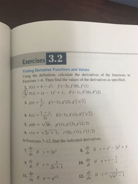 solved finding derivative functions and values using the