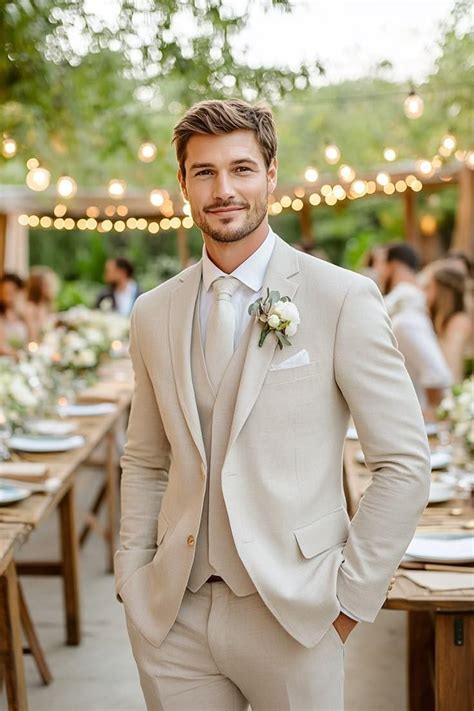 Mens Premium Off White 3 Piece Suit Grooms Wedding Suit Prom Suit For