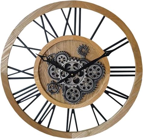 LW Collection Horloge Murale Avec Engrenages Rotatifs Marron Cm Horloge Murale Radar Marron
