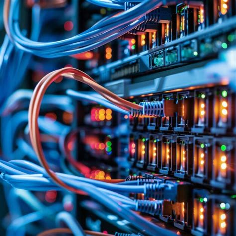 Network Server With Interconnected Cables And Glowing Lights Premium Ai Generated Image