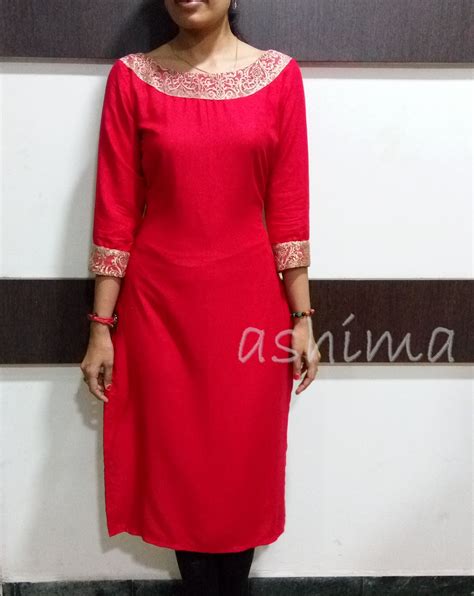 Code Rayon Cotton Kurta With Embroidered Net Price INR Kurti Neck Designs