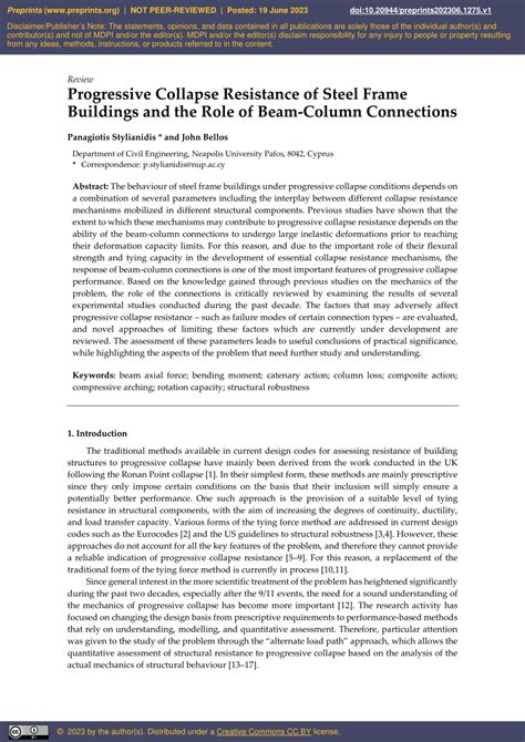 Pdf Progressive Collapse Resistance Of Steel Frame Buildings And The Role Of Beam Column