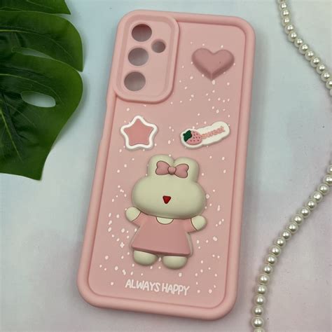 قاب گوشی Galaxy A05s سامسونگ سیلیکونی Solid Case ضد ضربه عروسکی برجسته برفی طرح خرگوشی محافظ لنز