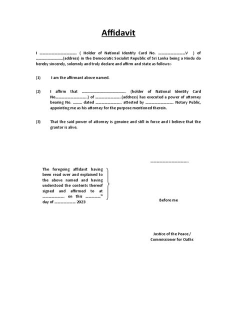 Affidavit For Power Of Attorney Pdf