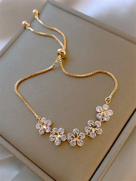 Hotnice Cubic Zirconia Flower Decor Bracelet Shein Usa
