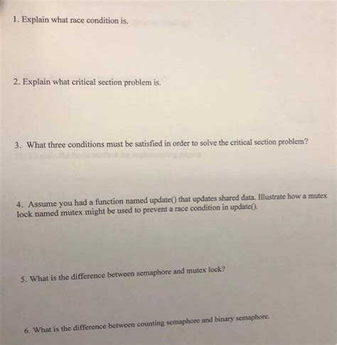 Solved 1 Explain What Race Condition Is 2 Explain What