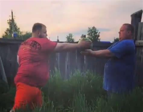 Russian Slapping Champion Tries His Slap Game Out On A Watermelon