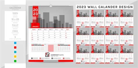 Plantilla de calendario de pared elegante y creativa para el año 2023