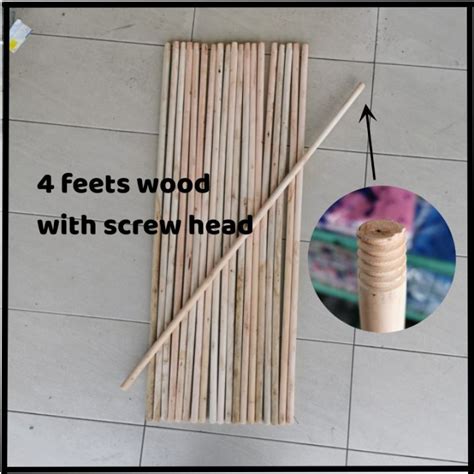 4ft Wooden Broom Stick With Screw Head4 Kaki Batang Kayu Penyapu Mop
