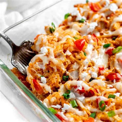 Healthy Buffalo Chicken Spaghetti Squash Casserole Haute And Healthy Living