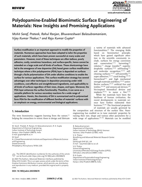 Pdf Polydopamine Enabled Biomimetic Surface Engineering Of Materials