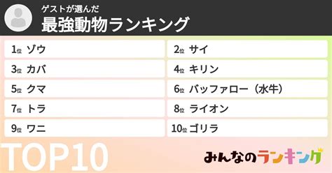 ゲストさんの「最強動物ランキング」 みんなのランキング