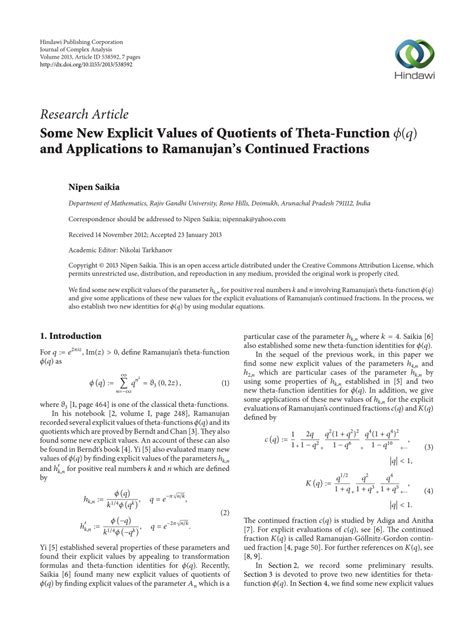Pdf Some New Explicit Values Of Quotients Of Theta Function And Applications To Ramanujans