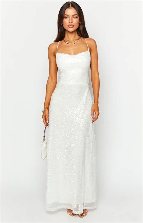 Zari White Sequin Maxi Dress Beginning Boutique Us
